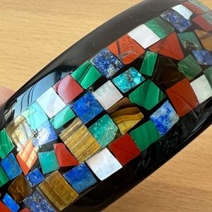 Jewelry | Vintage Wide Plastic Resin Bangle Bracelet Malachite Lapis ...